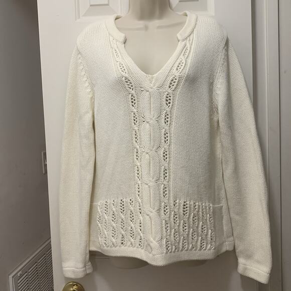 Chadwicks | Sweaters | Chadwicks Sweater Chunky Cable Knit Cream V Neck ...